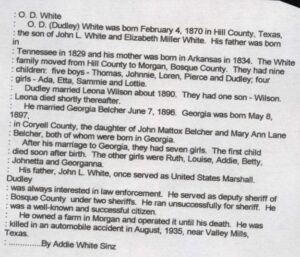 O.D. White – Bosque County TXGenWeb Project
